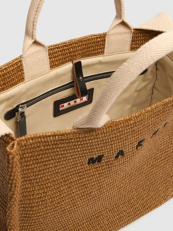 Marni Small Logo Raffia Effect Tote Bag - Raw Sienna